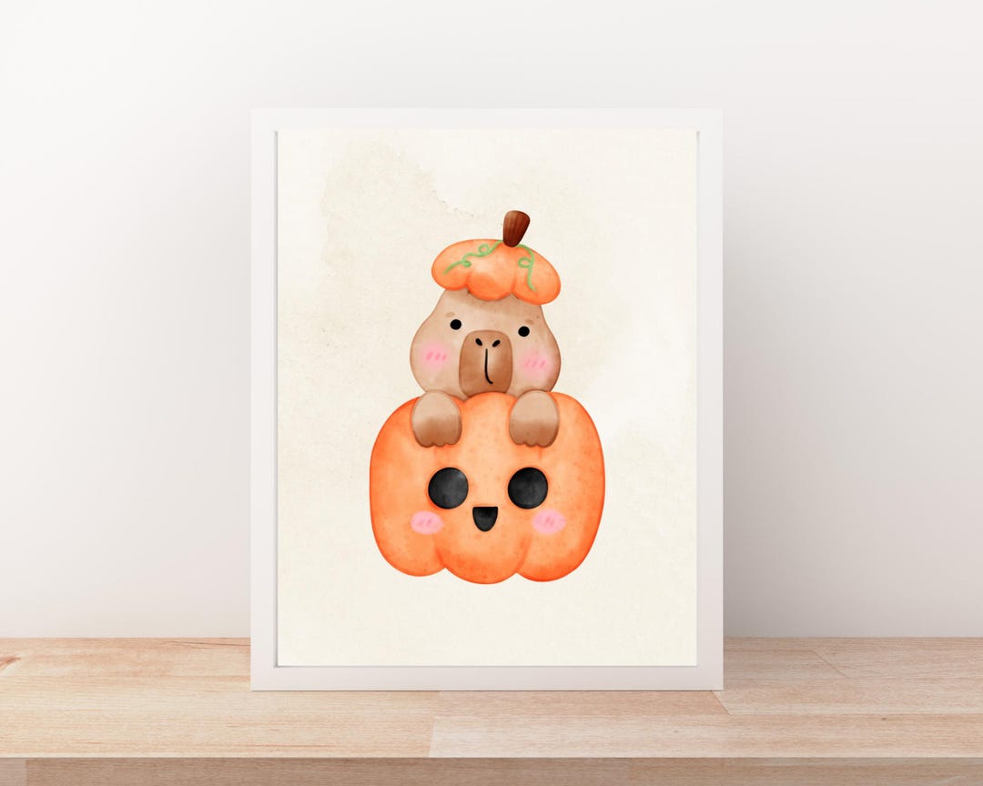 Pumpkin Capybara Wall Art | Cute Fall Printable | Halloween Nursery ...