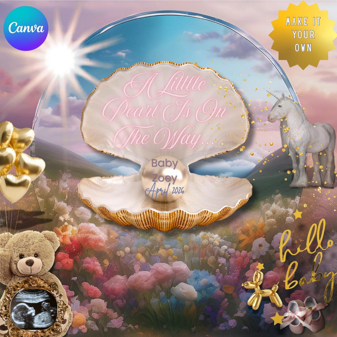 Pearl Social Media Baby Announcement |editable Ultrasound Pregnancy ...
