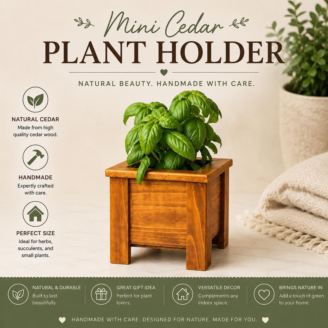 Mini Cedar Planter Box | Rustic Farmhouse Wood Plant Holder, Herb Pot ...