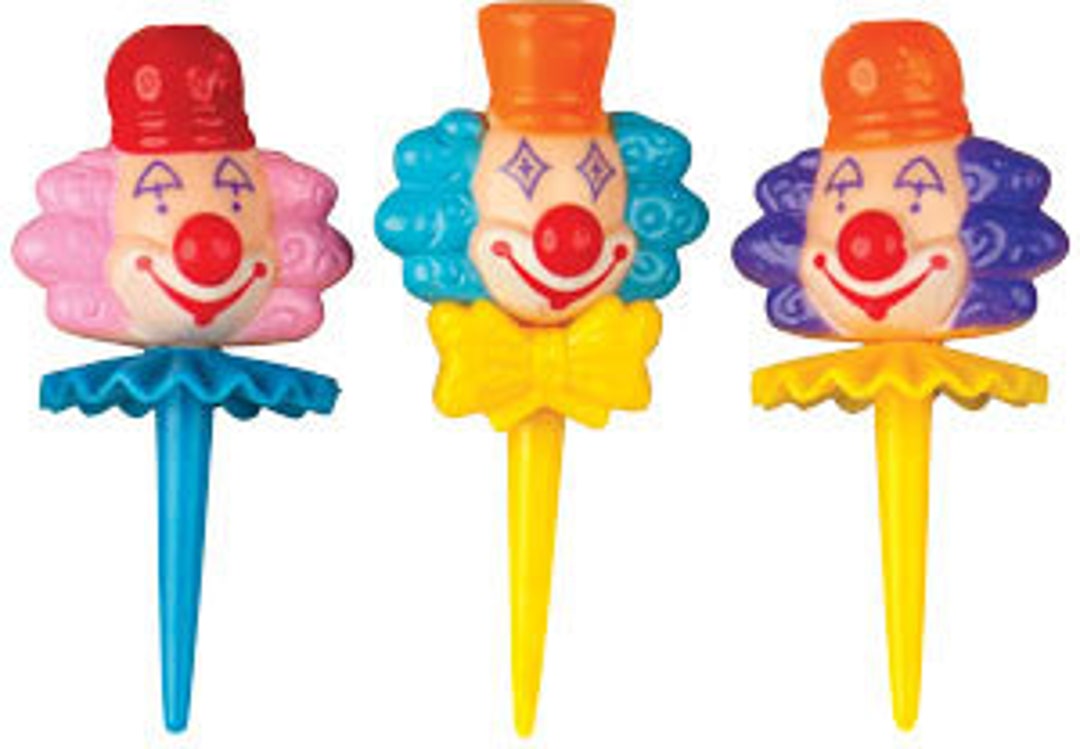 Clown Head Picks With Ruffles & Bow Tie's Assorted Bright Colors Silly ...