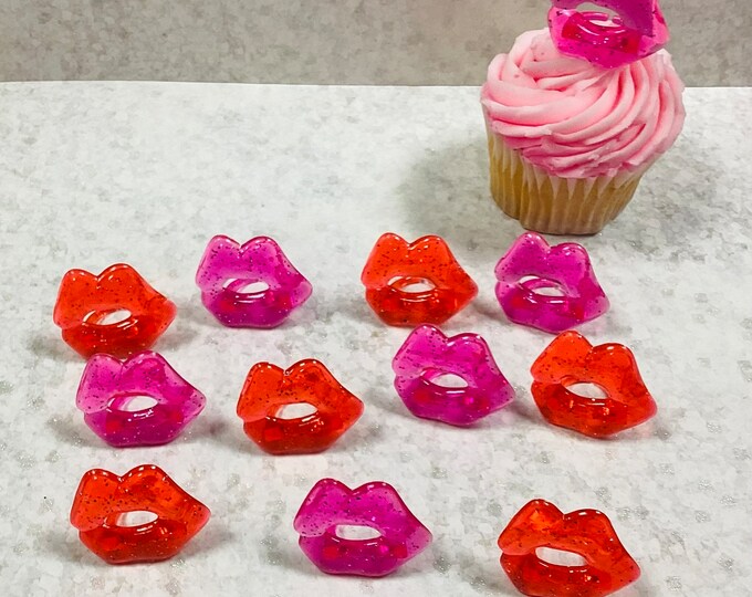 Glitter Lip Rings / Hot Pink Glitter Lips Cupcakes / Red and Pink Lip ...