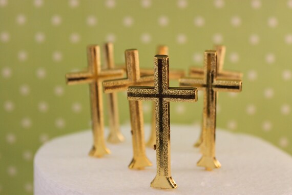 Gold Cross Toppers / Cross Picks pack of 12 / First - Etsy