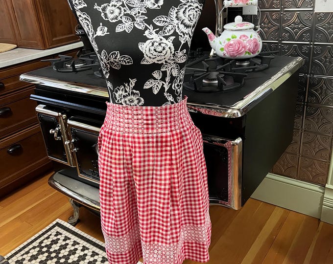 Vintage Handmade Red Gingham “chicken Scratch” Apron - Etsy