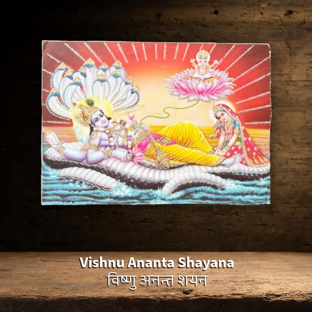 Vishnu Ananta Shayana | Vintage Hindu Devotional Print | Metta-blessed ...