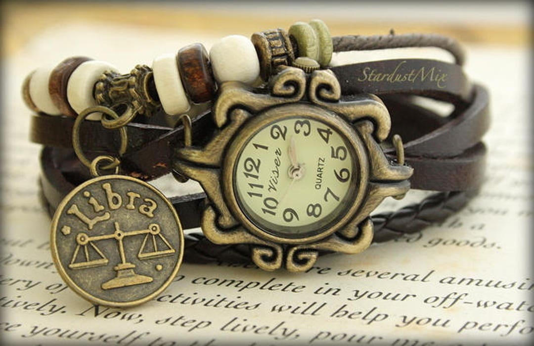 Womens Watch/leather Bracelet Ladies Watch With Libra Zodiac Sign Charm ...