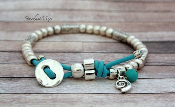 Leather Bracelet in Blue With a Seashell and Nautical - Etsy