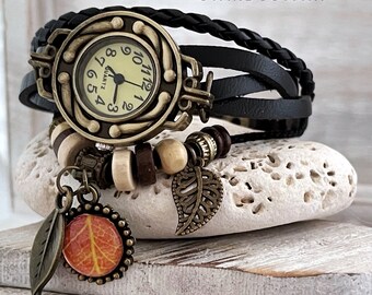 Womens Watch Leather Bracelet Vintage Watch Gift for Her Watches for Women Boho Hippie Handmade Jewelry Steampunk Watch Etsy
