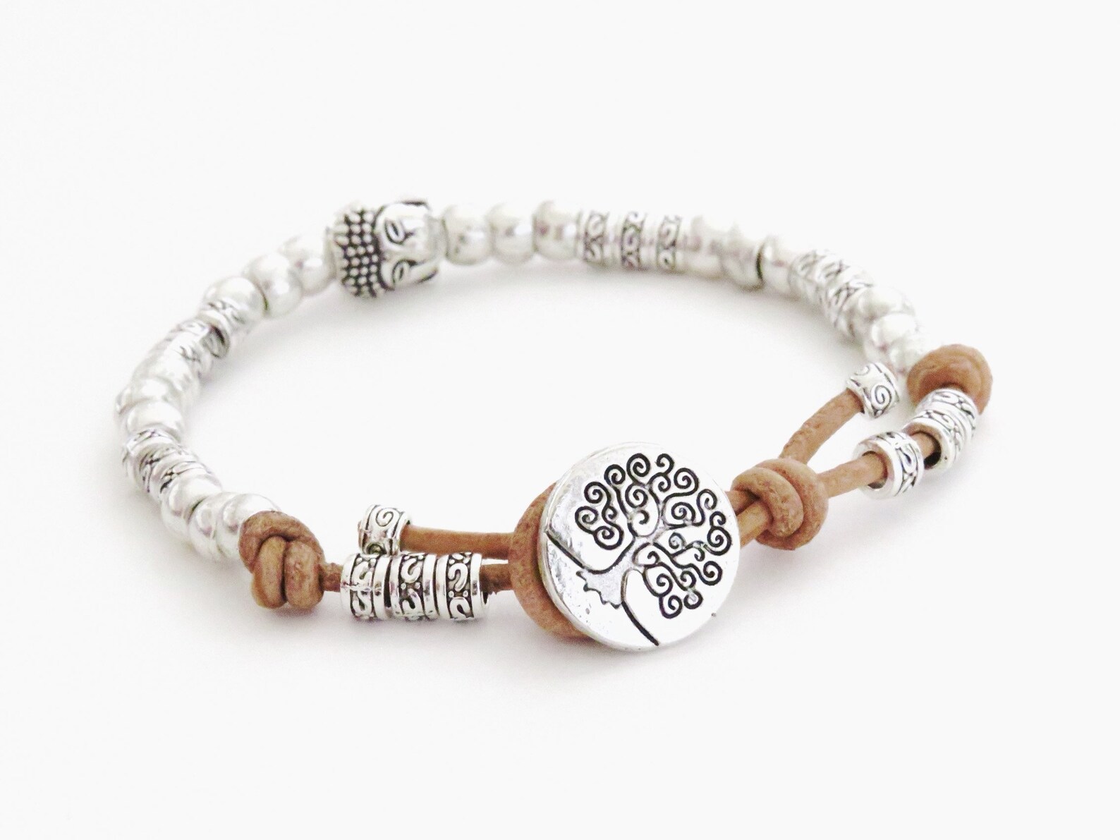 Bracelet Leather Boho Jewelry Handmade Jewelry Beaded Bracelet Silver ...