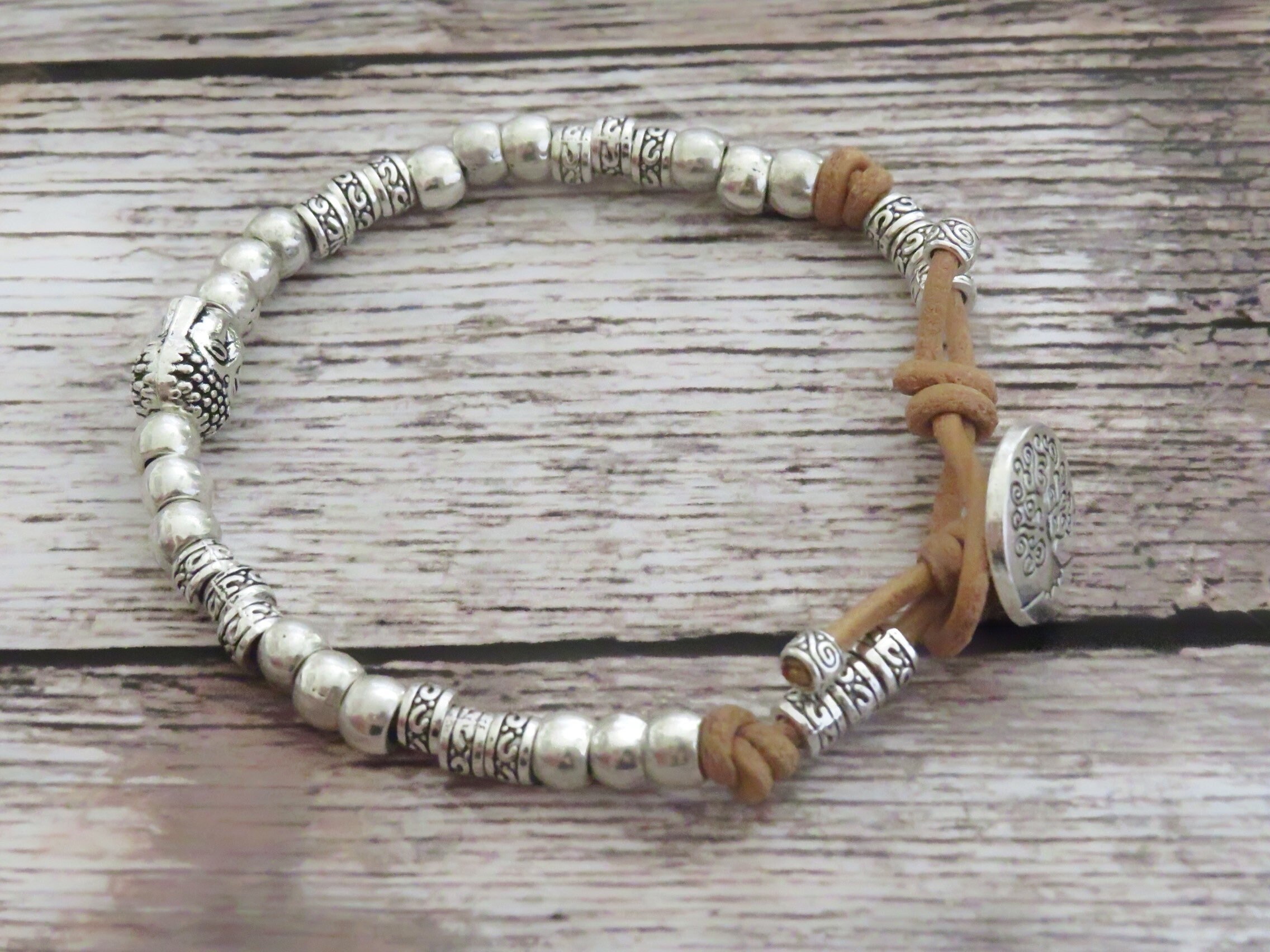 Bracelet Leather Boho Jewelry Handmade Jewelry Beaded Bracelet Silver ...