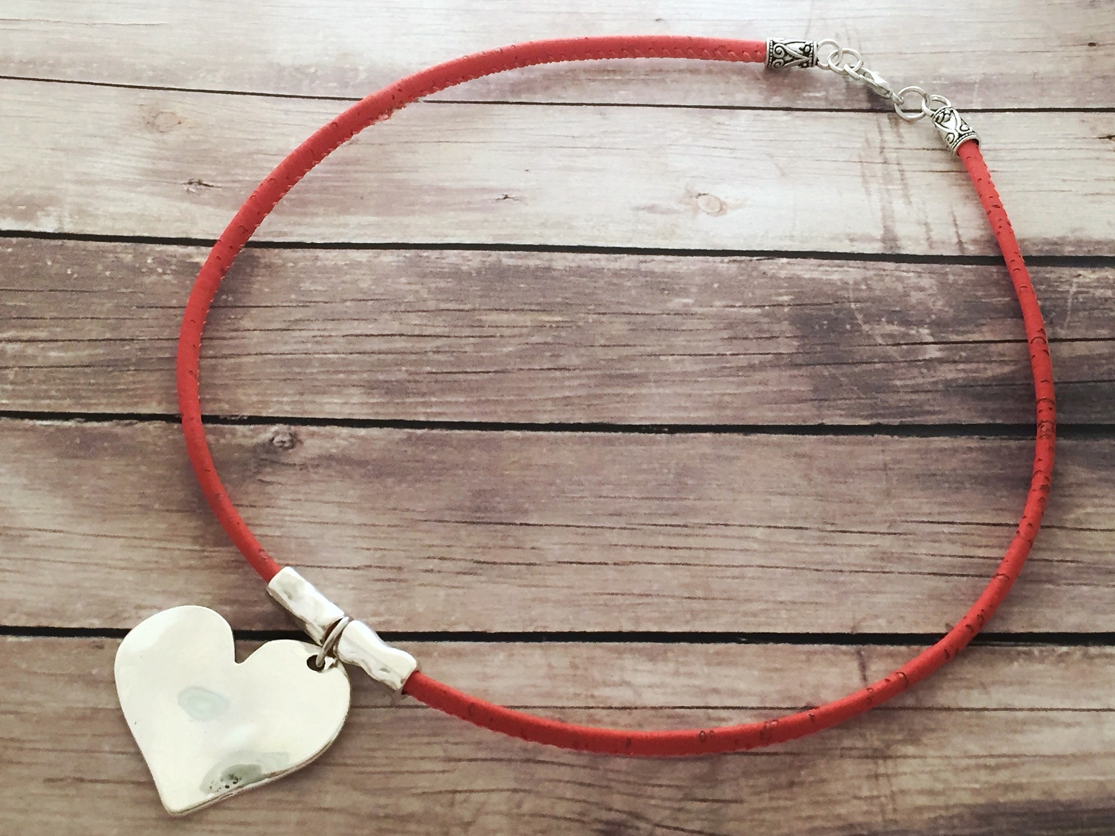 Necklace With Cork String and Heart Pendant, Cork Jewelry, Boho ...