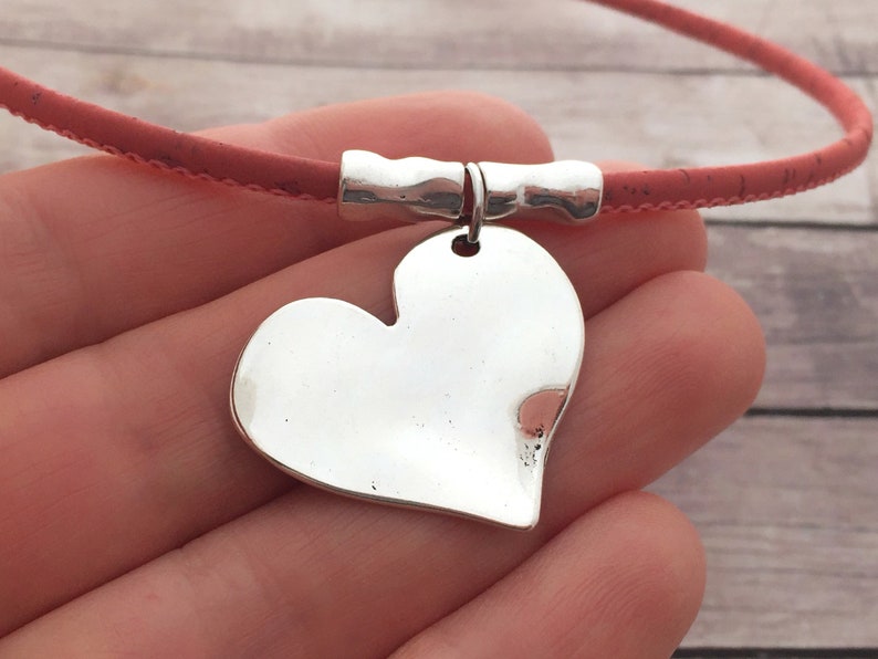 Necklace With Cork String and Heart Pendant, Cork Jewelry, Boho ...