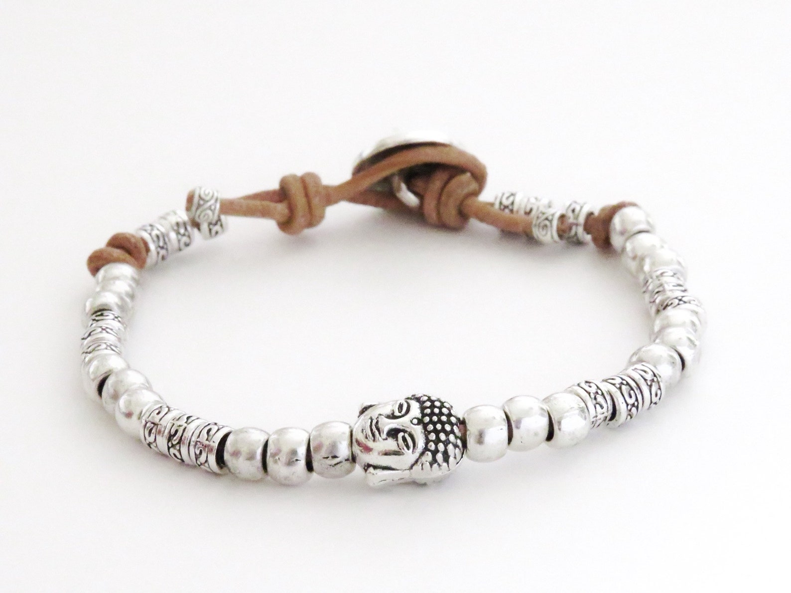 Bracelet Leather Boho Jewelry Handmade Jewelry Beaded Bracelet Silver ...