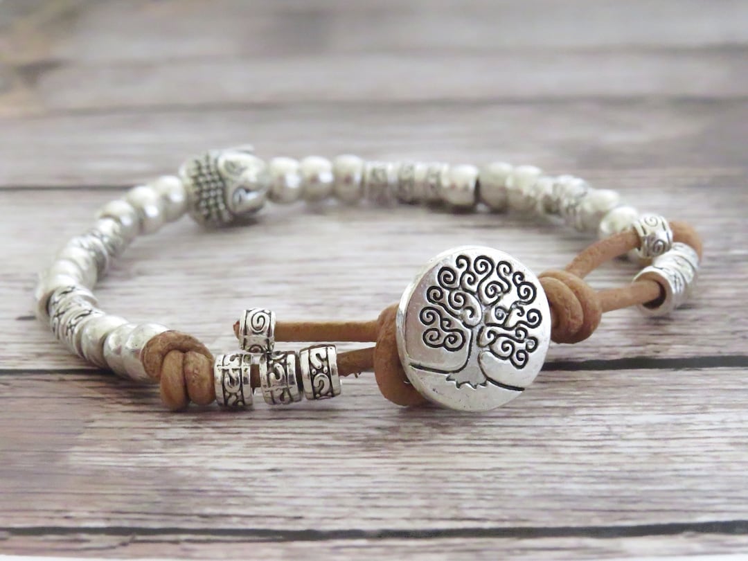 Bracelet Leather Boho Jewelry Handmade Jewelry Beaded Bracelet Silver ...