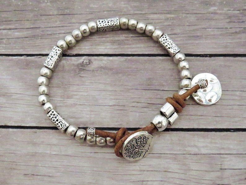 Bracelet Leather Boho Jewelry Handmade Jewelry Beaded Bracelet Silver ...