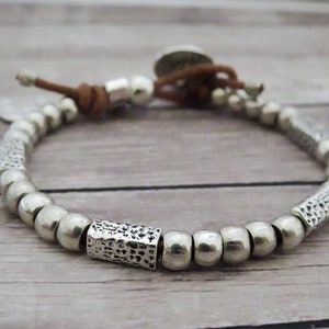 Bracelet Leather Boho Jewelry Handmade Jewelry Beaded Bracelet Silver ...