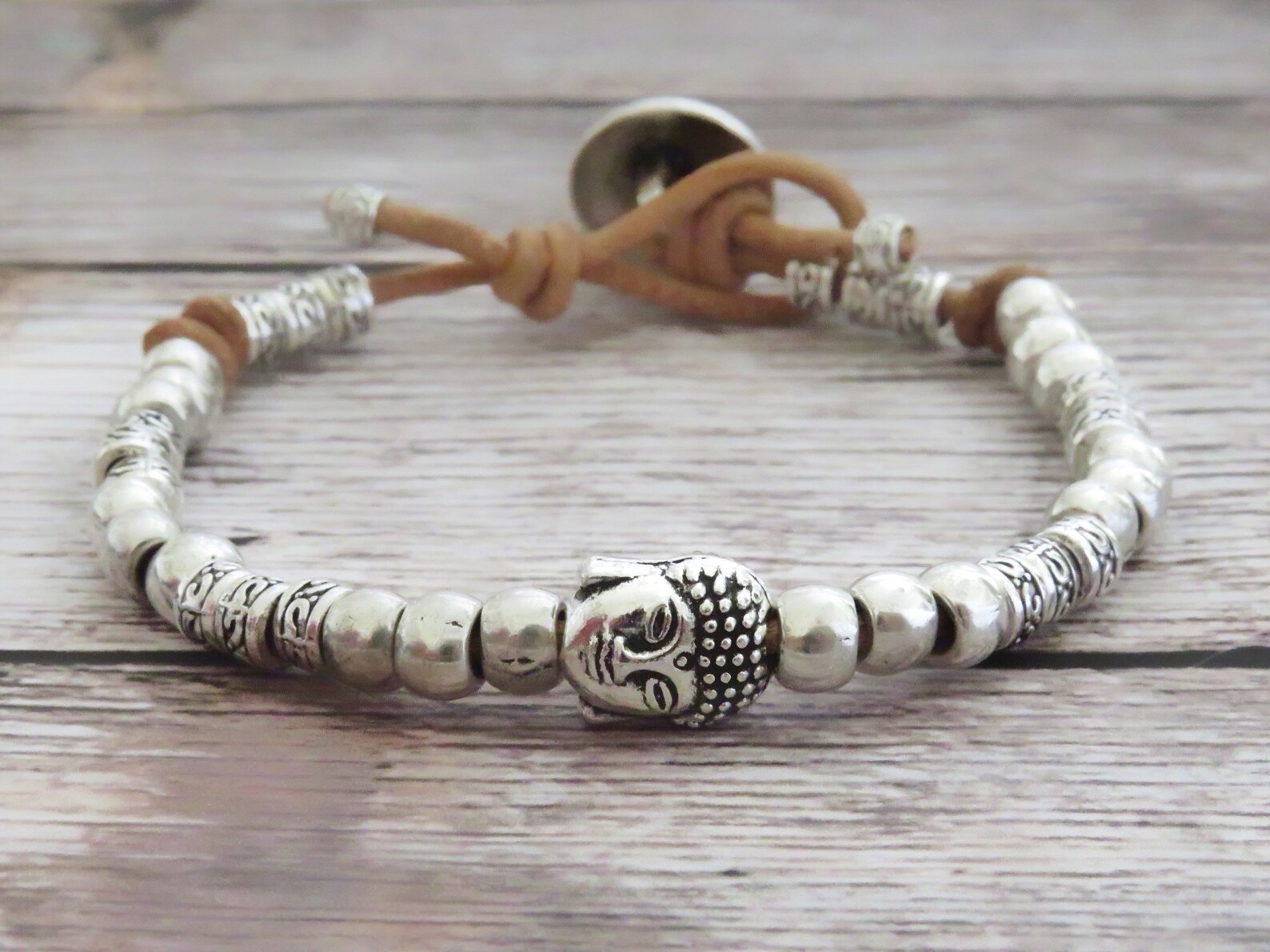 Bracelet Leather Boho Jewelry Handmade Jewelry Beaded Bracelet Silver ...