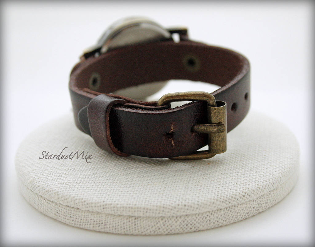 Women watch leather ladies watch with a green rose leaf charm | Etsy