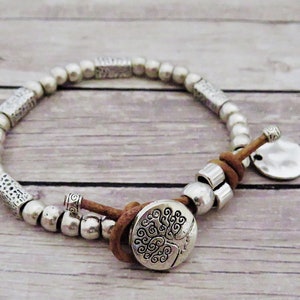 Bracelet Leather Boho Jewelry Handmade Jewelry Beaded Bracelet Silver ...