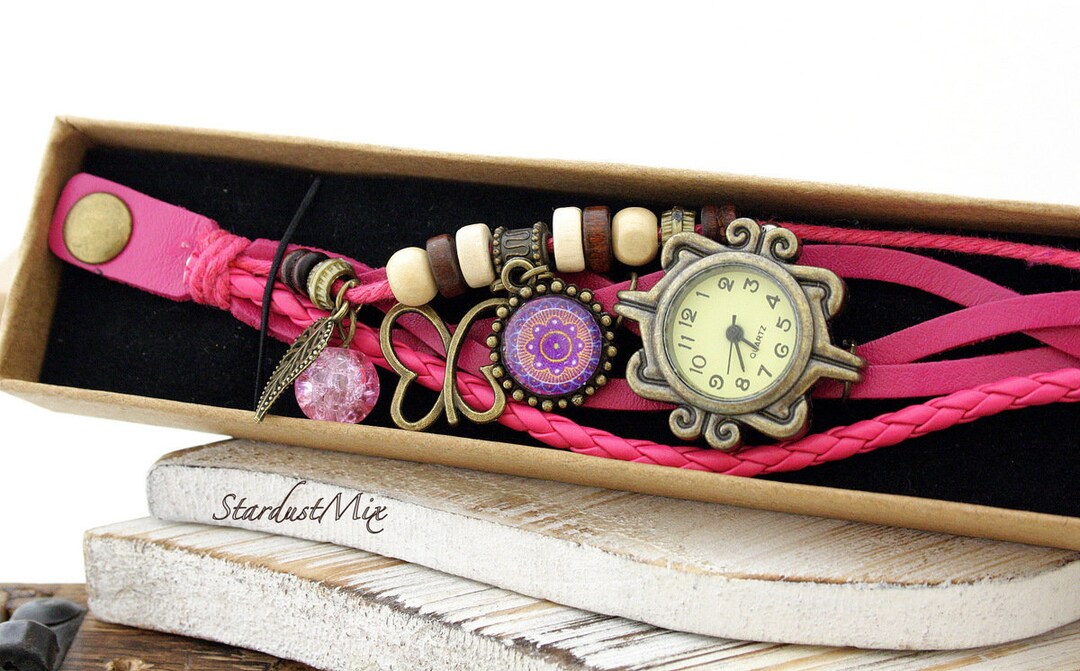 Steampunk Womens Watch/leather Bracelet Watch for Women in Candy Pink ...
