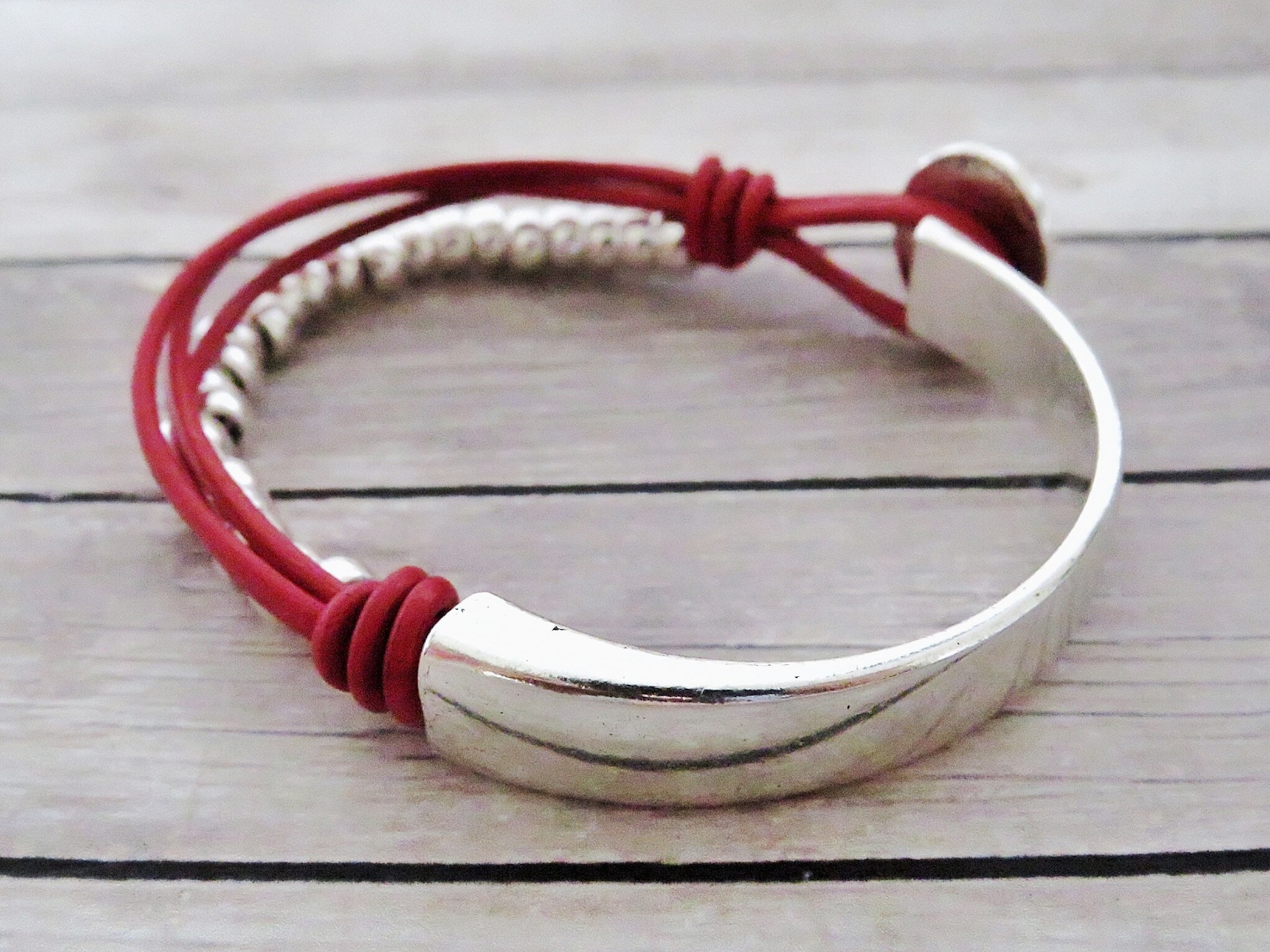 Bracelet Leather Boho Jewelry Handmade Jewelry Beaded Bracelet Silver ...