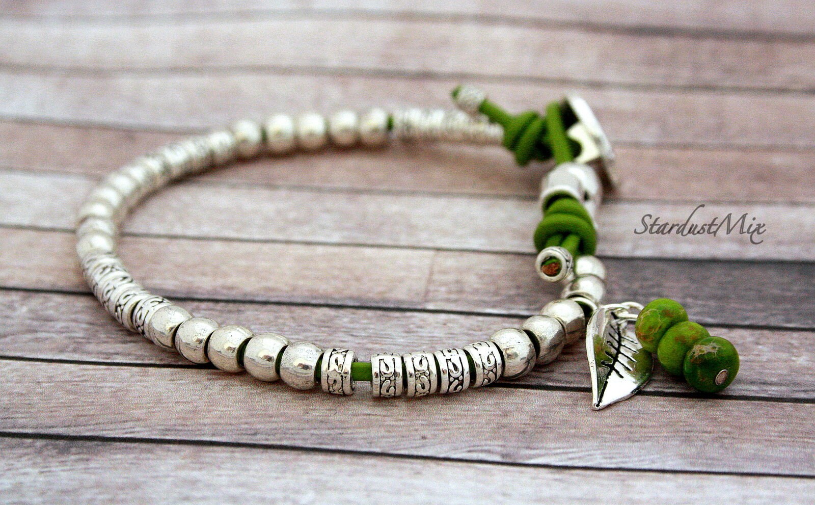 Green Leather Tree Bracelet, Antique Silver Boho Jewelry - Etsy UK