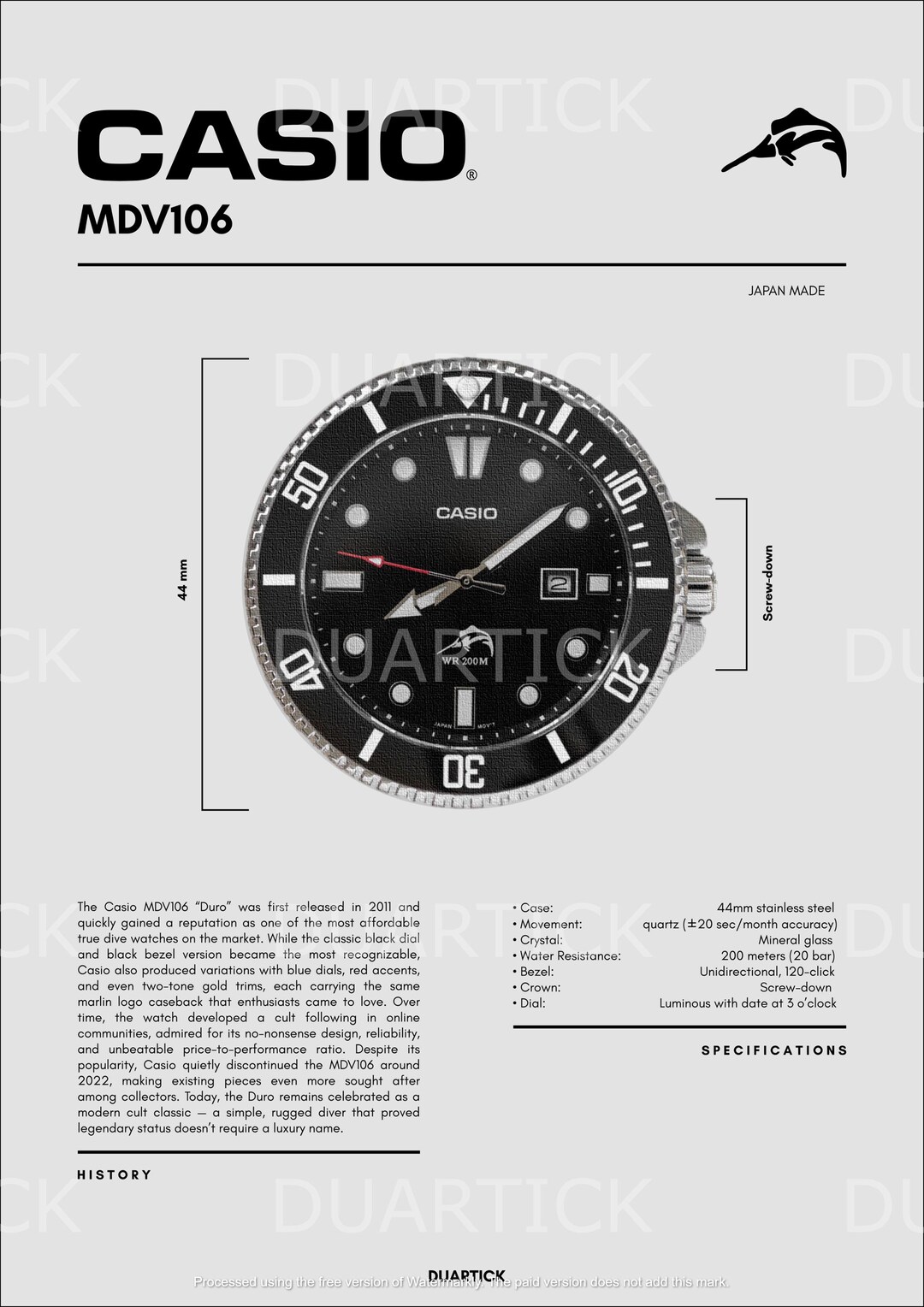 MDV106 Casio Duro Art Print – Modern Watch Poster, Vintage Home Decor ...