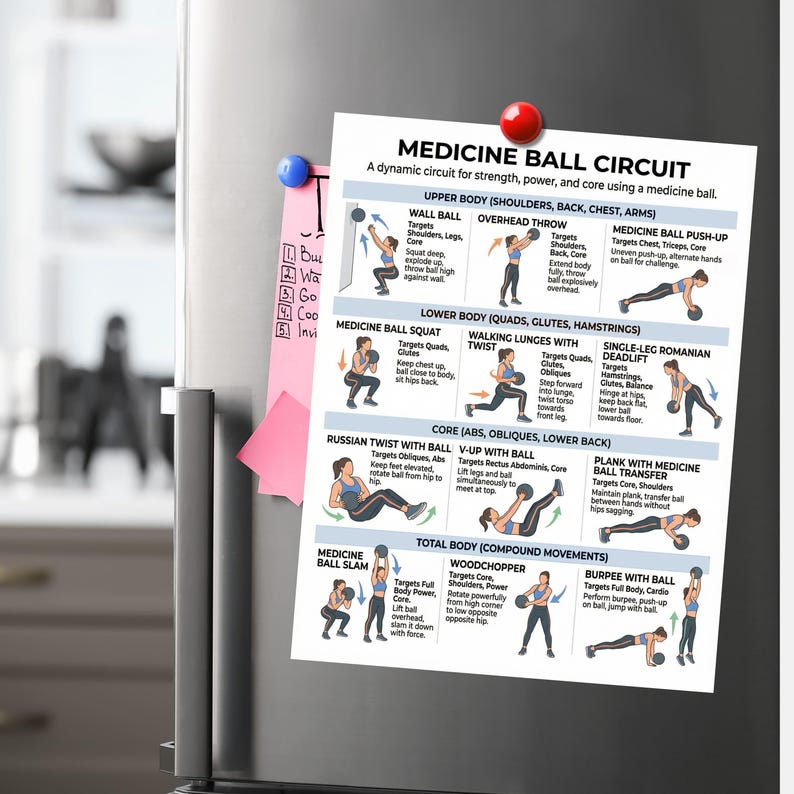 Medicine Ball Full Body Workout, Beginner Exercises, Strength Training ...