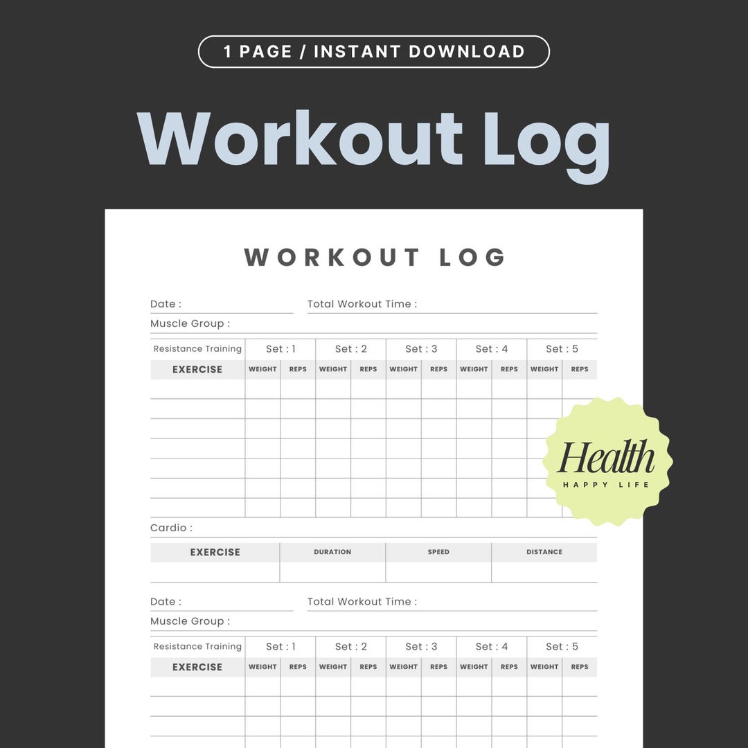 Workout Log, Exercise Tracker, Digital Download - Etsy