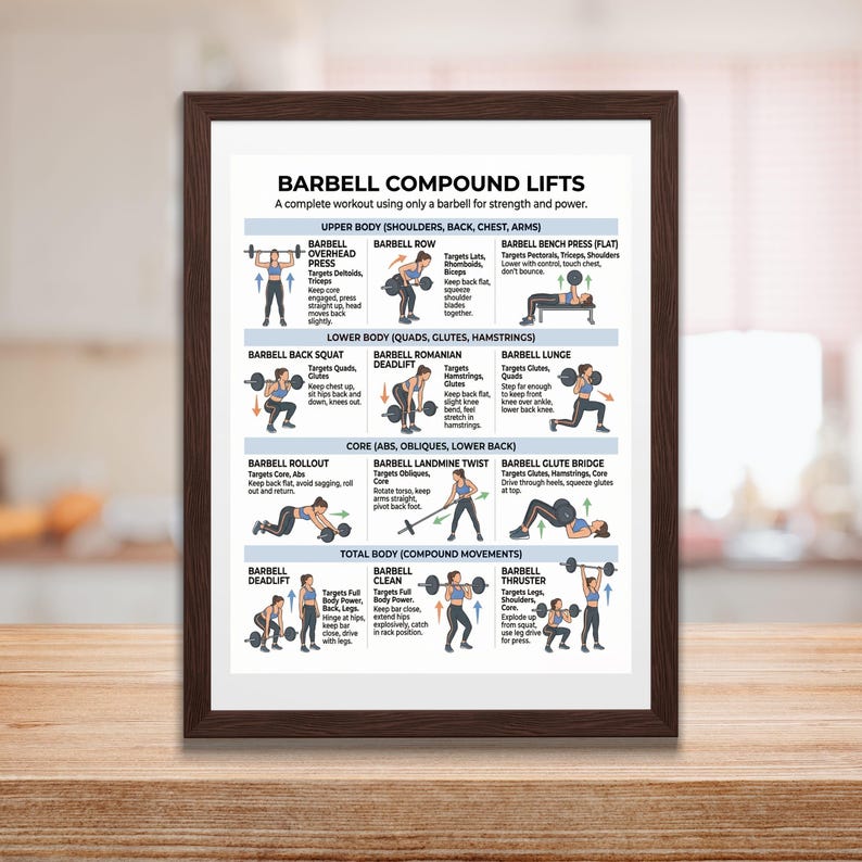 Barbell Compound Lifts Workout Printable, Full Body Workout Guide ...