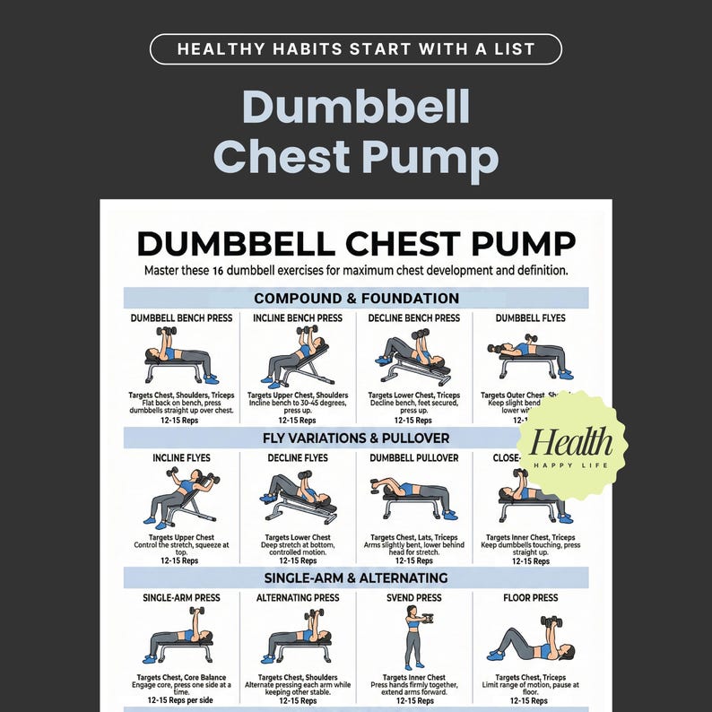 Dumbbell Chest Workout Poster, Dumbbell Exercises, Printable Exercises ...