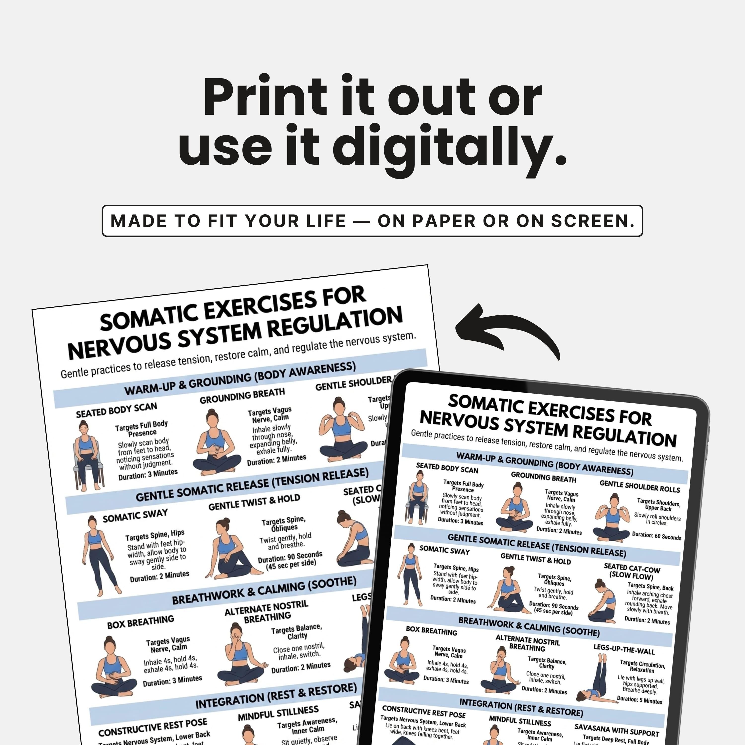 Somatic Exercises for Nervous System Regulation, Vagus Nerve Poster ...
