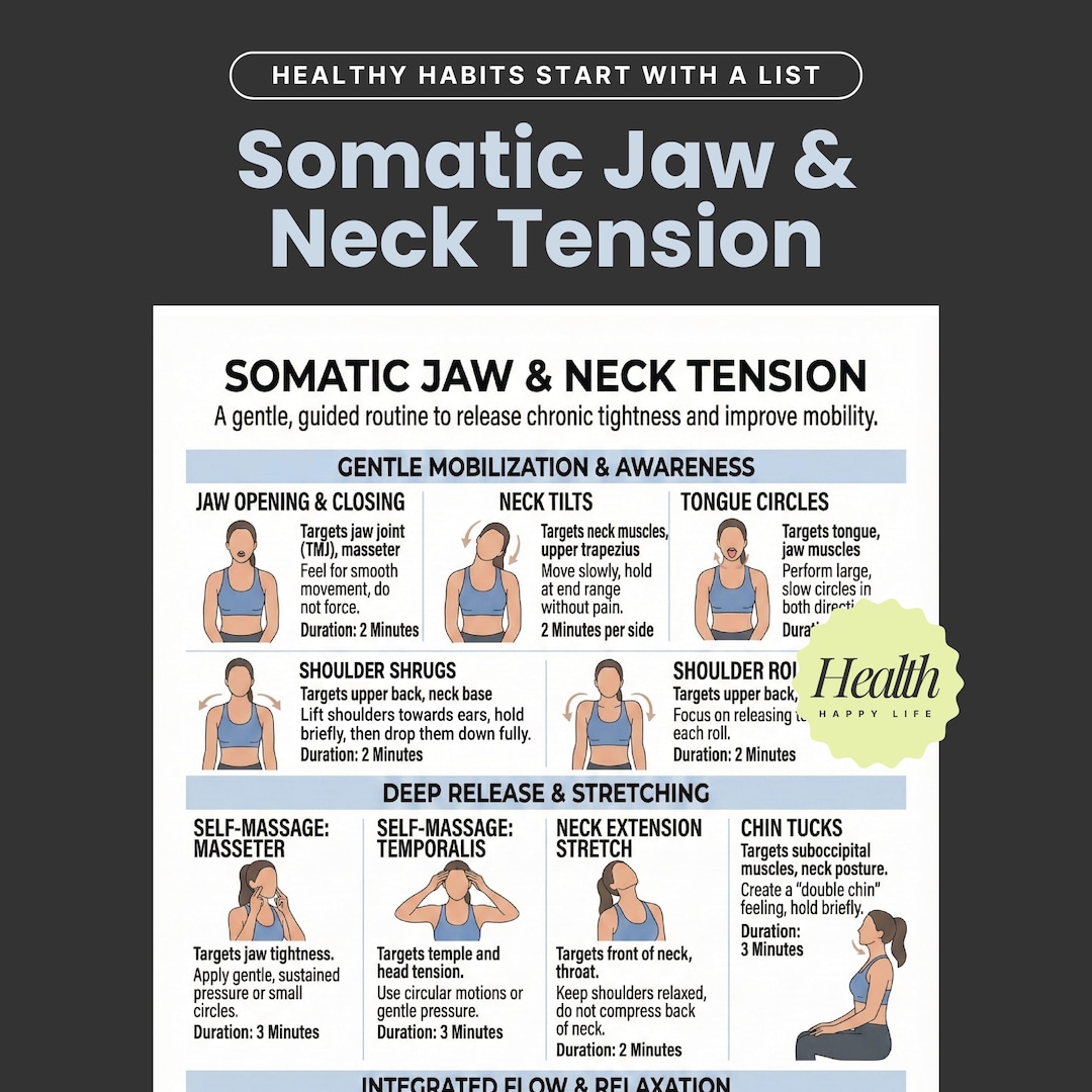 Somatic for Neck Tension, Psoas Release, Vagus Nerve Poster, ADHD ...