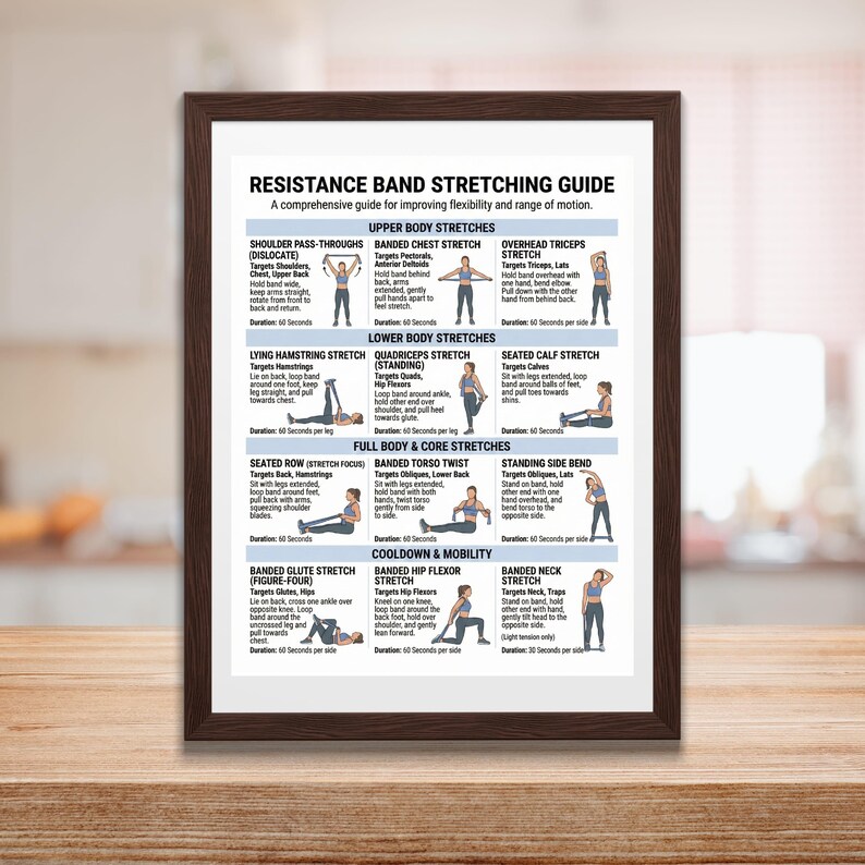 Resistance Band Stretching Exercises Poster, Full Body Workout Chart ...