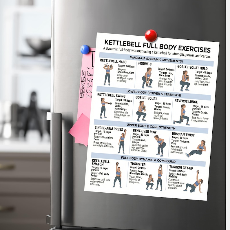 Kettlebell Exercises, Full Body Workout, Kettlebell Poster, Printable ...
