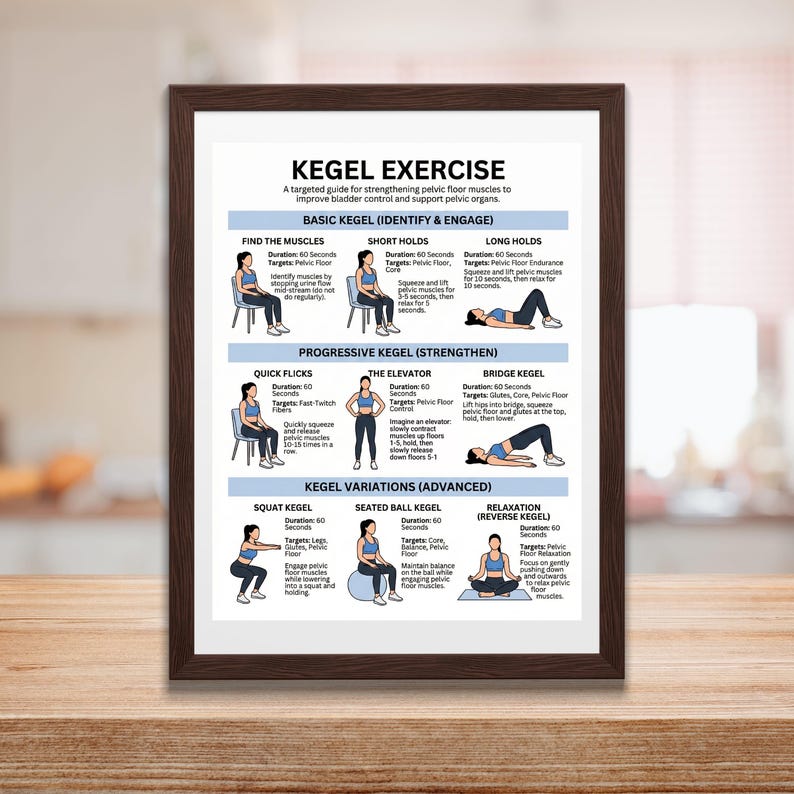 Kegel Exercise Chart, Pelvic Floor Exercises Poster, Incontinence ...