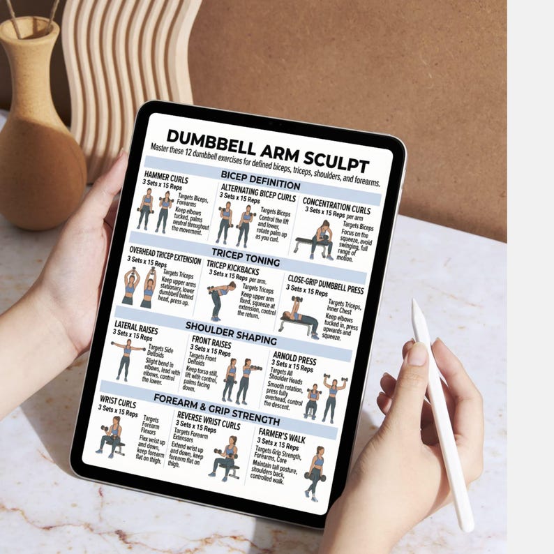 Dumbbell Workout Poster, Toned Arms Workout, Arm Sculpting, Dumbbell ...