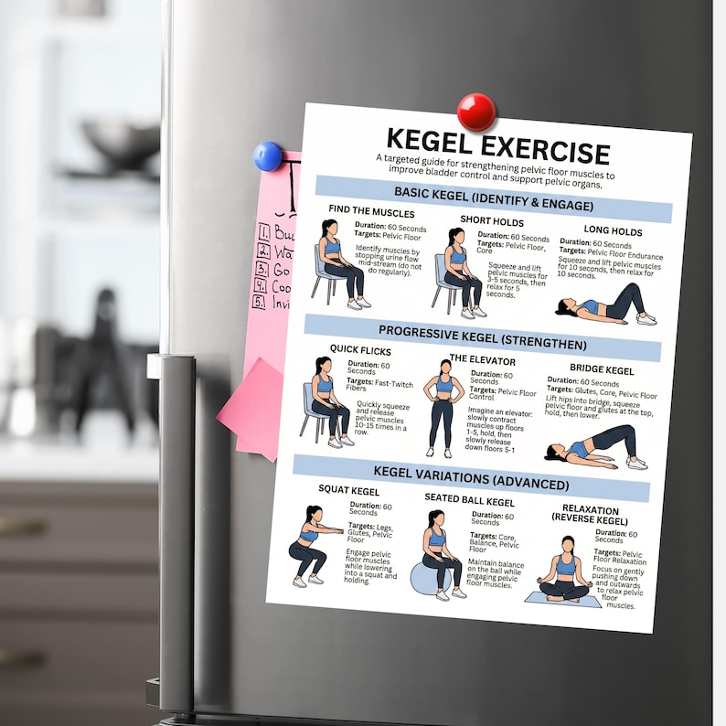Kegel Exercise Chart, Pelvic Floor Exercises Poster, Incontinence ...