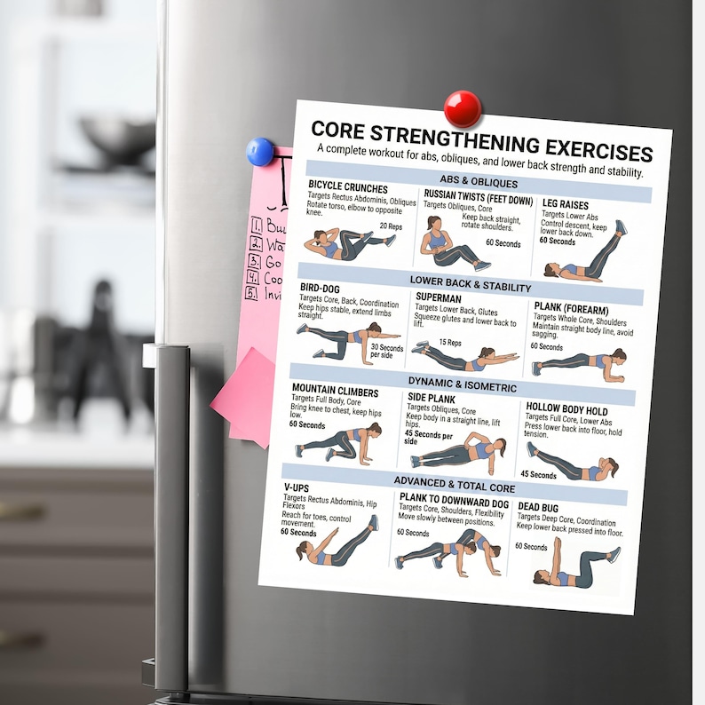 Core Exercise Chart, Strength Workout, Full Body Workout Guide ...