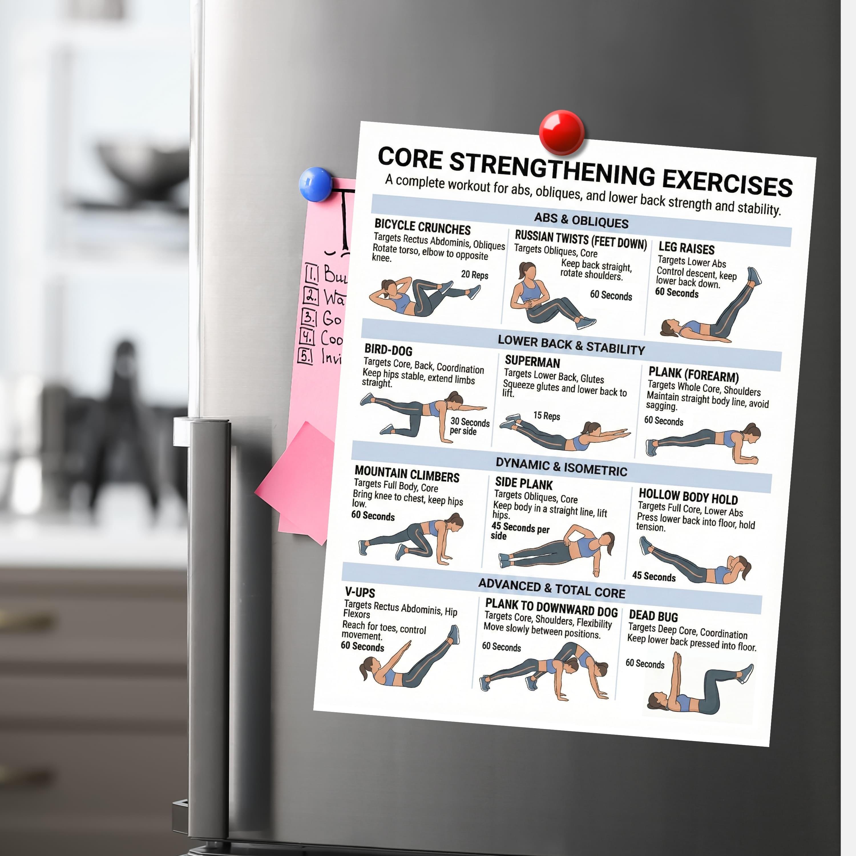 Core Exercise Chart, Strength Workout, Full Body Workout Guide ...