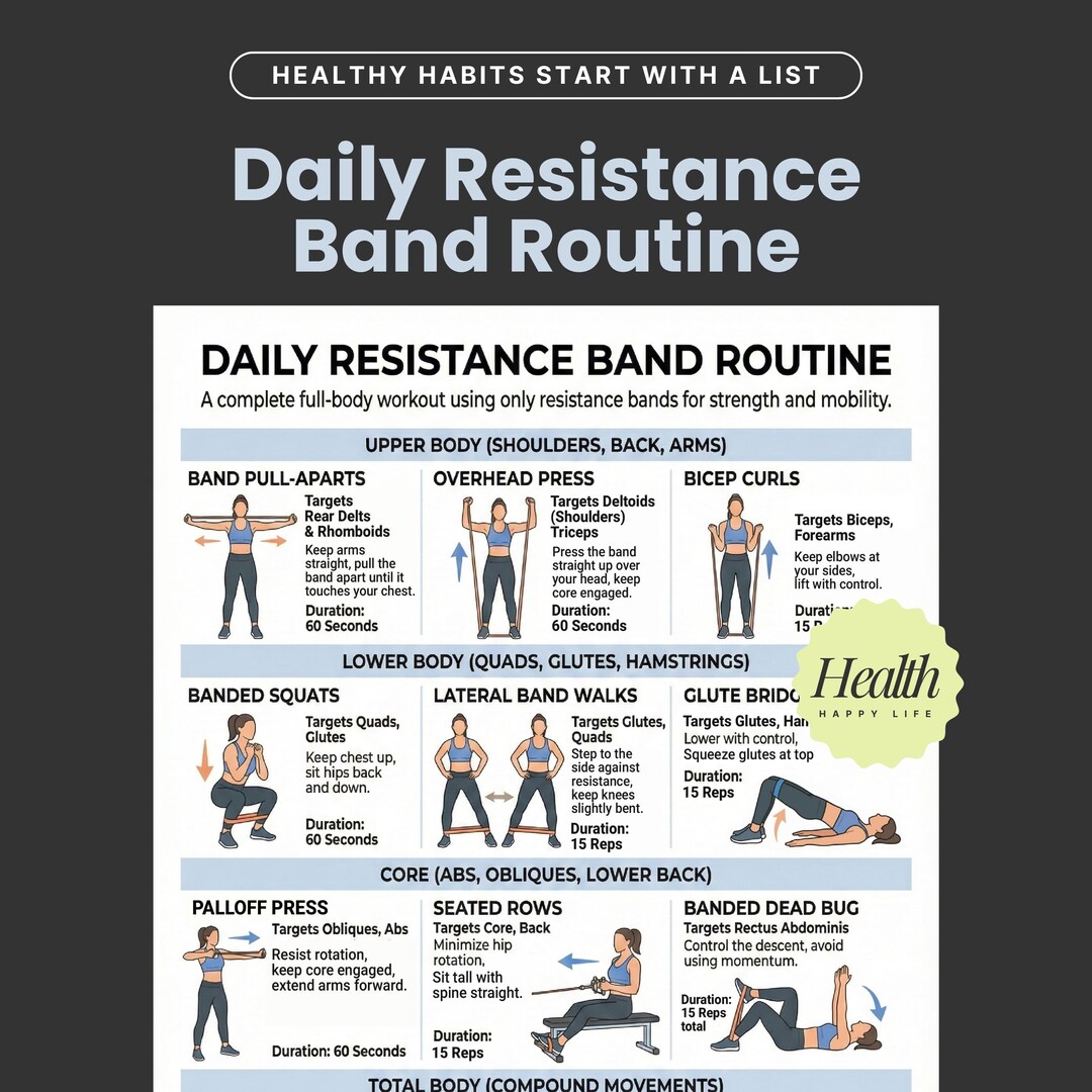 Resistance Band Exercises Poster, Full Body Workout Chart for Arms ...