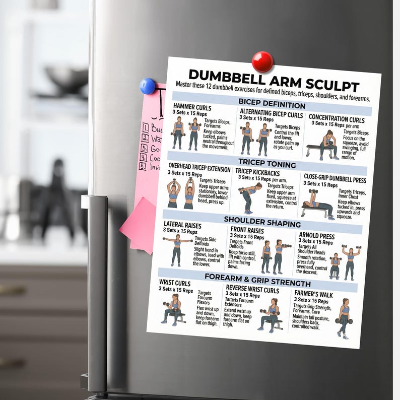 Dumbbell Workout Poster, Toned Arms Workout, Arm Sculpting, Dumbbell ...