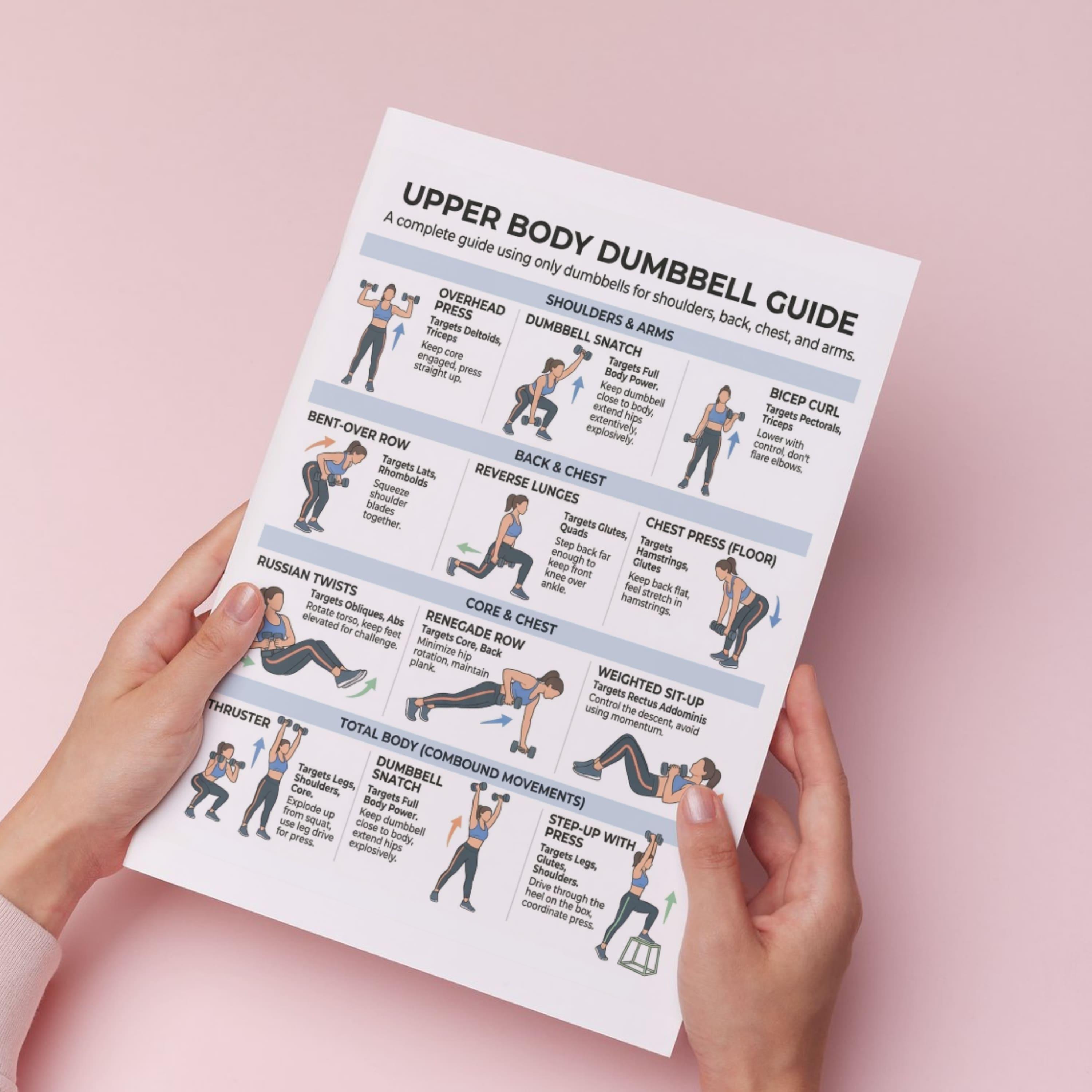 Dumbbell Workout Printable, Upper Body Workout Guide, Dumbbell ...
