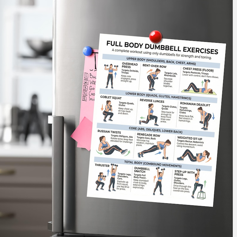 Dumbbell Workout Printable, Dumbbell Exercises, Full Body Workout Guide ...