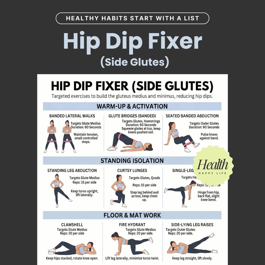 Hip Dip Fixer, Side Glute Exercises, Glute Workout, Band Workout, Leg ...