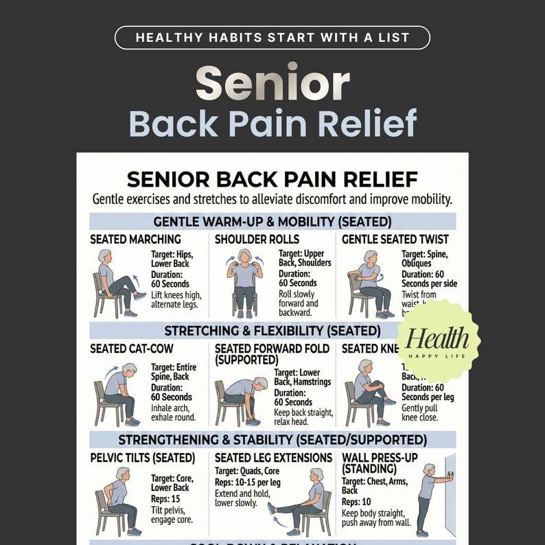 Back Pain Relief Exercises for Seniors, Senior Workout Routines, Lower ...
