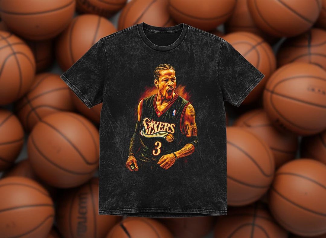 Vintage Allen Iverson Basketball Stone Washed Acid Fan Shirt: 90s Style ...
