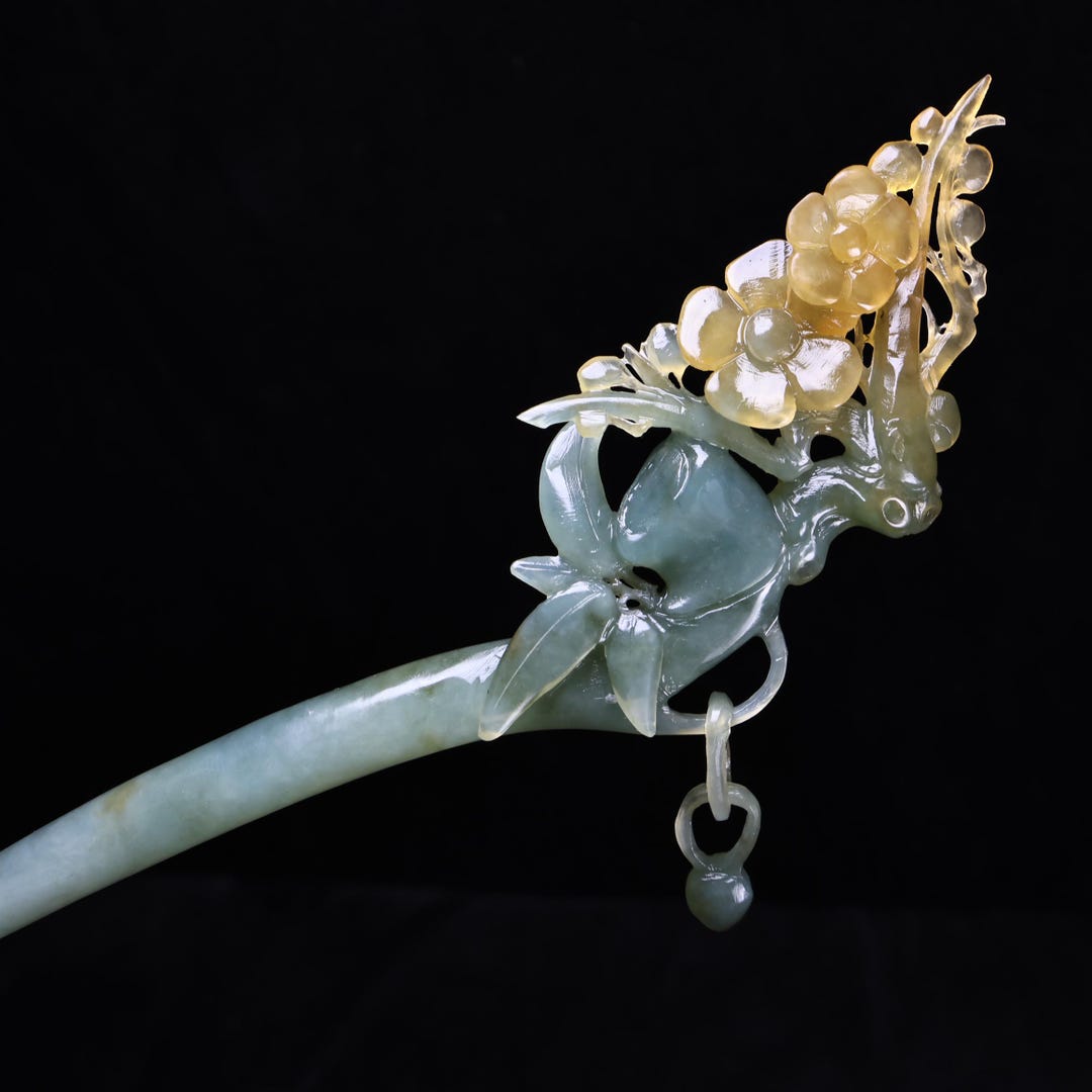 Flowers Hairpin , Handmade Hollow Carving of Natural Xiu Jade KA3 - Etsy