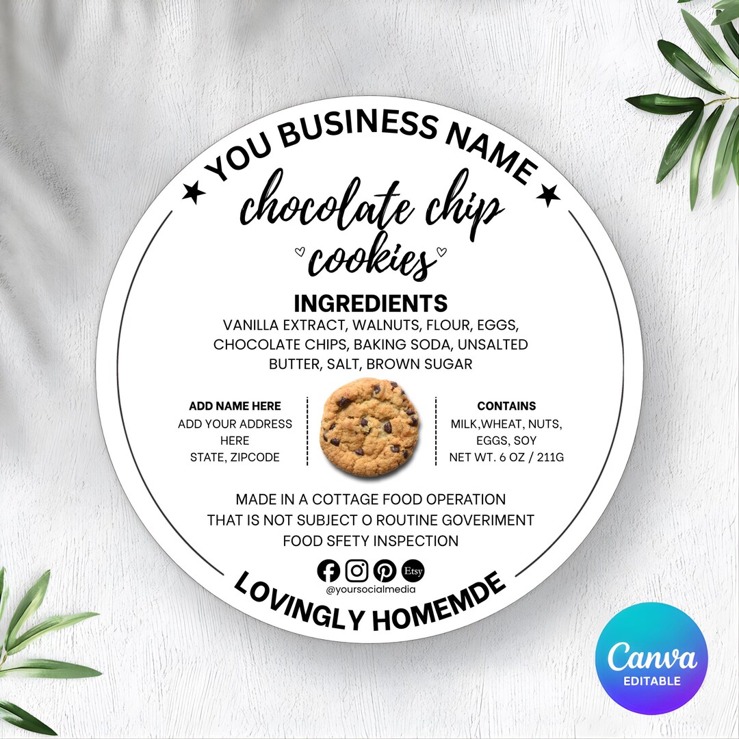 Editable Cottage Food Label Template – DIY Bakery Ingredient & Allergy ...