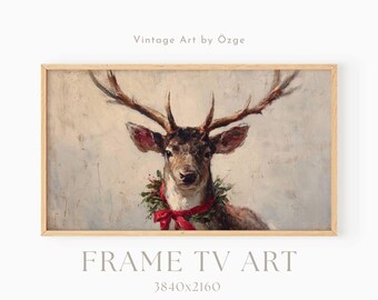 Vintage Reindeer Portrait Frame Tv Art: Rustic Christmas Background ...
