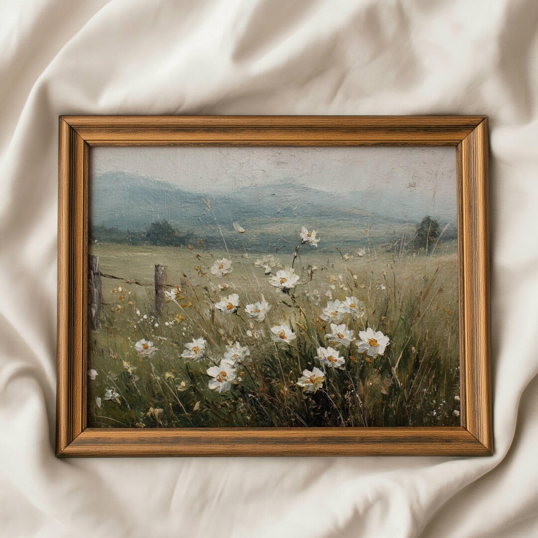 Spring Floral Wall Art: Vintage Daisies Print, Muted Cottagecore Decor ...